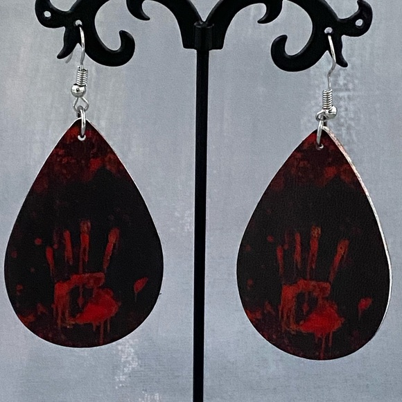 Jewelry | 325 Bloody Handprint Dangle Tear Drop Earrings | Poshmark